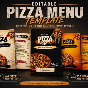 Editable Pizza Menu Canva Template, A4 & US Letter, Printable, Digital ...