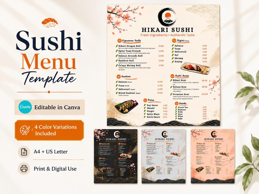 Editable Sushi Menu Canva Template, Japanese Restaurant Price List ...