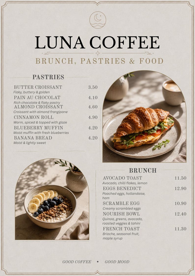 Editable Café Menu Bundle Canva Template, 4-page A4 Menu (digital ...