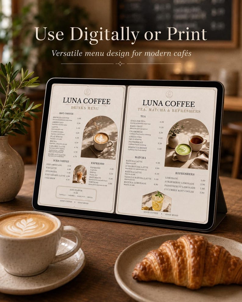 Editable Café Menu Bundle Canva Template, 4-page A4 Menu (digital ...