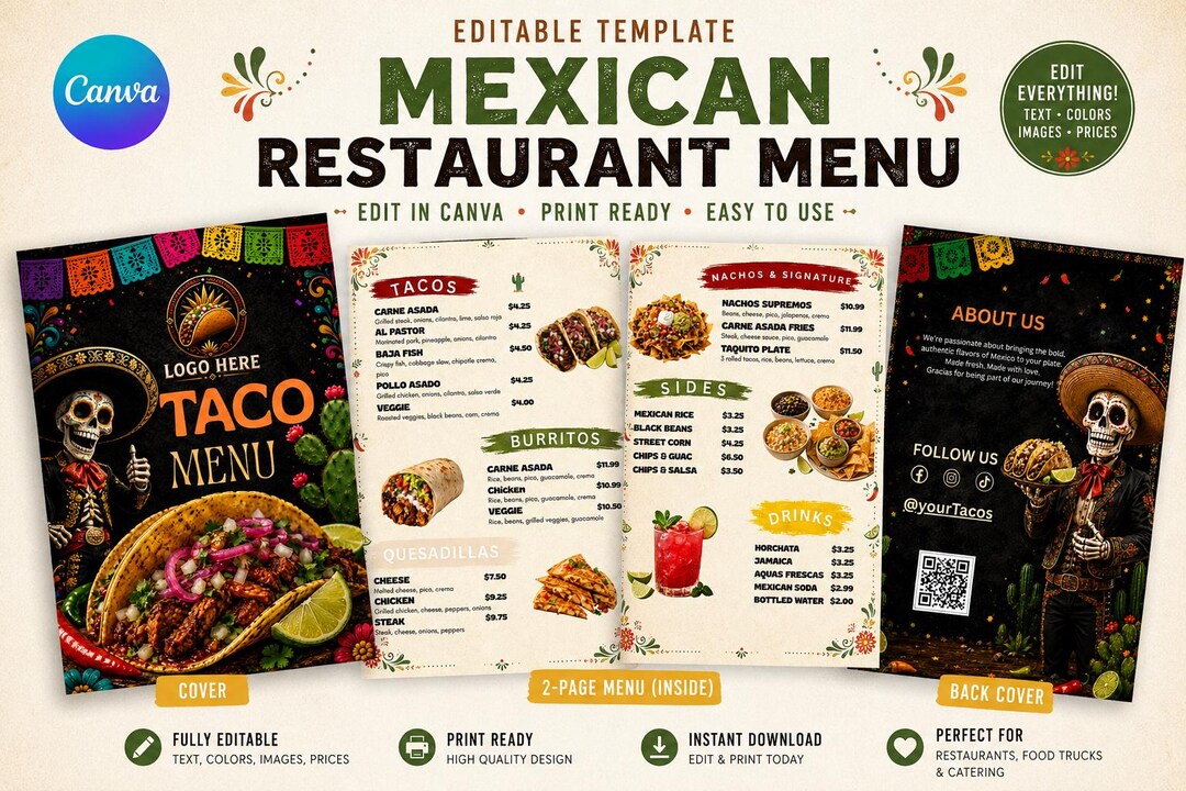 Editable Mexican Restaurant Menu Template, Food Truck Price List ...