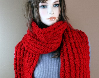 Long Red Scarf - Etsy