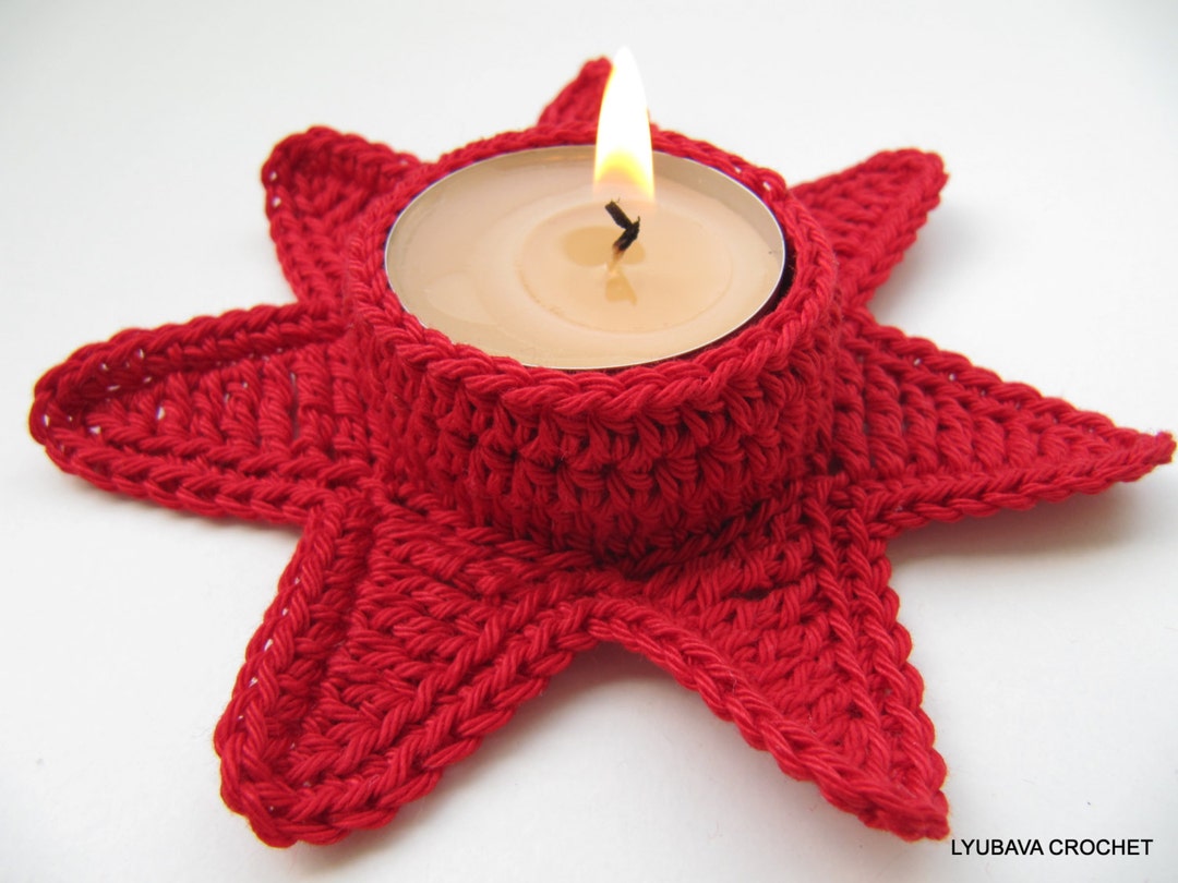 Crochet PATTERN Red Star Tea Light Holder. Home Decor Christmas Crochet ...