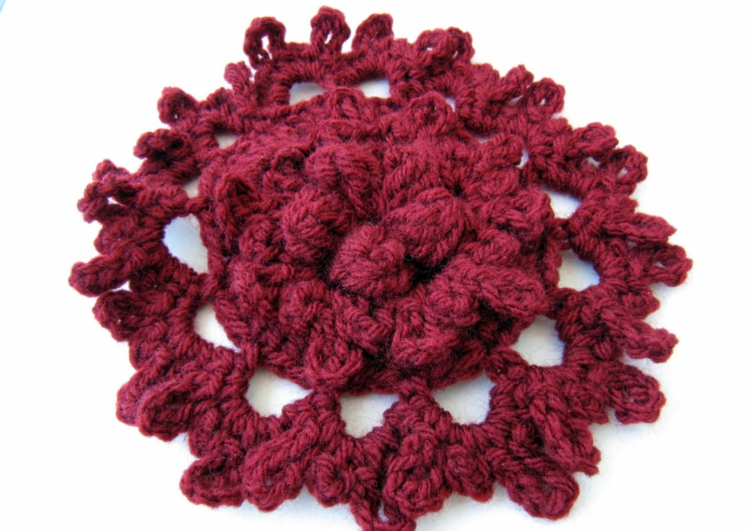 CROCHET PATTERN Lace Flower Tutorial, Big Crochet ''maroon Flower ...