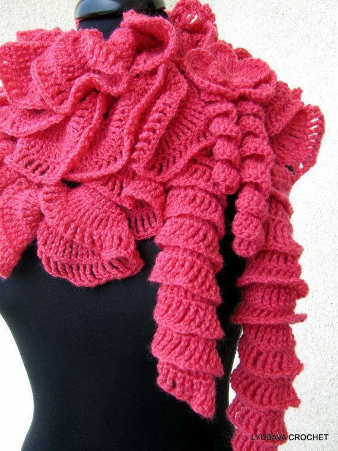 Crochet PATTERN Ruffle Scarf With Flower. Women's Crochet Scarf Pattern ...