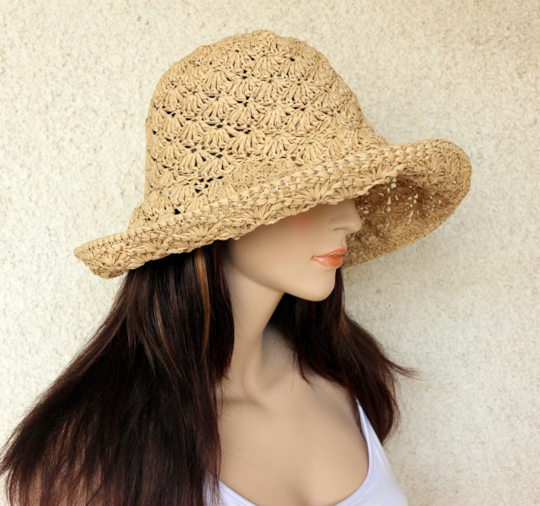 Crochet Shell Stitch Hat PATTERN. Raffia Yarn Pattern Summer Hat for ...