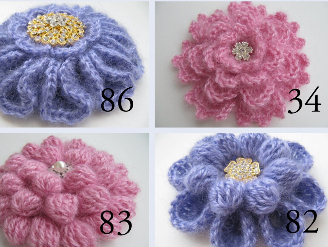 Crochet Flower Brooch Patterns: Mohair Flowers Tutorial (download 4 PDF ...