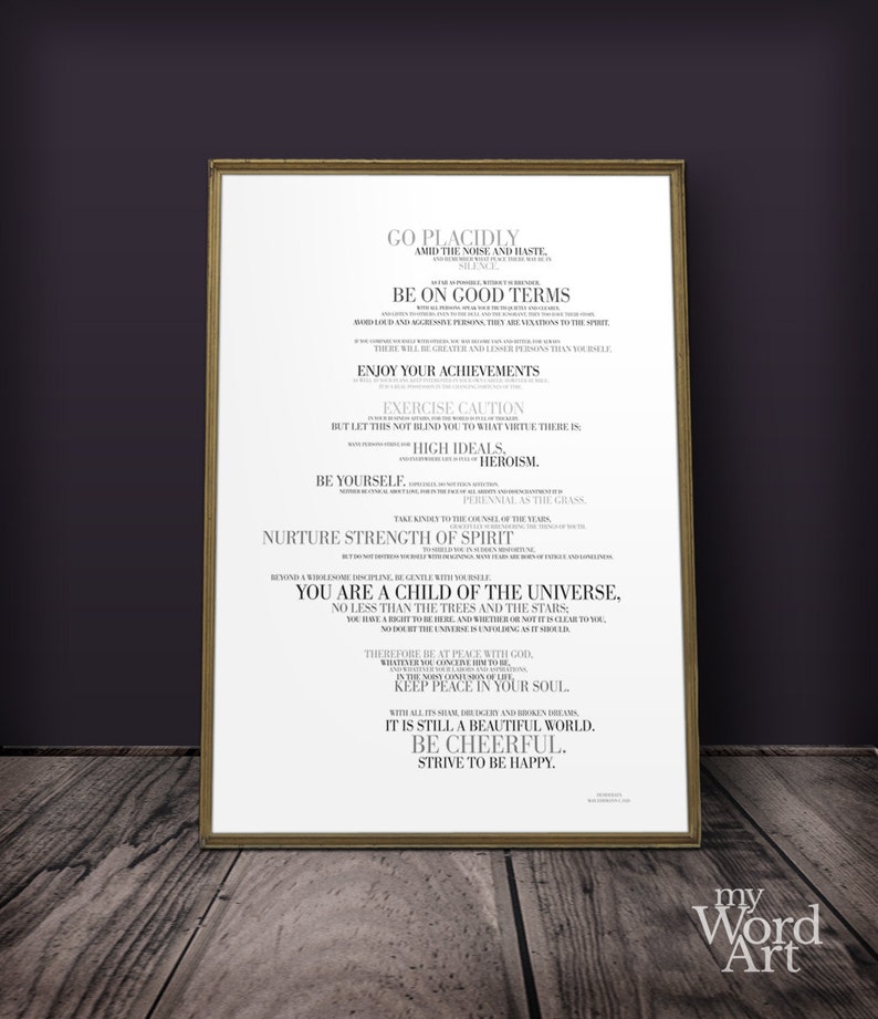 Desiderata Poster Poem Download 'go Placidly Amidst the Noise and Haste ...