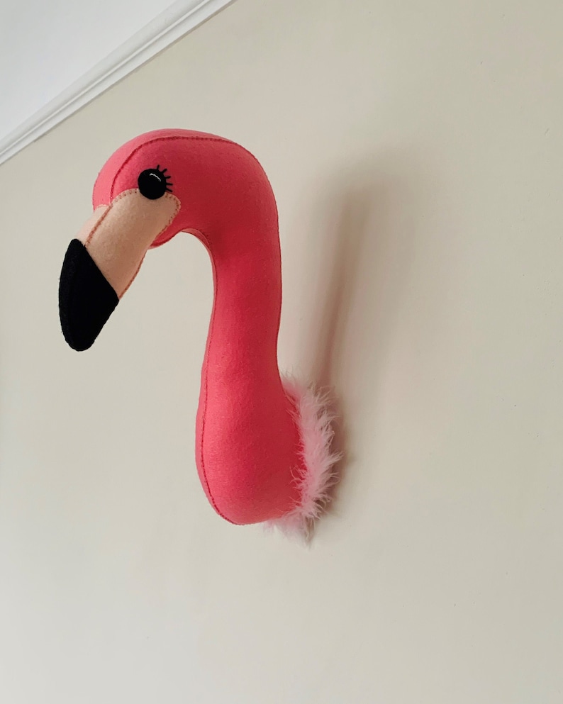 Felt Taxidermy Animal Head Wall Mount - Flamingo Trophy Head Candy Pink ...