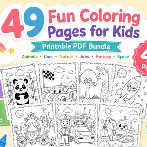 Kids Coloring Book Bundle, 49 Pages Animals Cars Nature Jobs (PDF ...