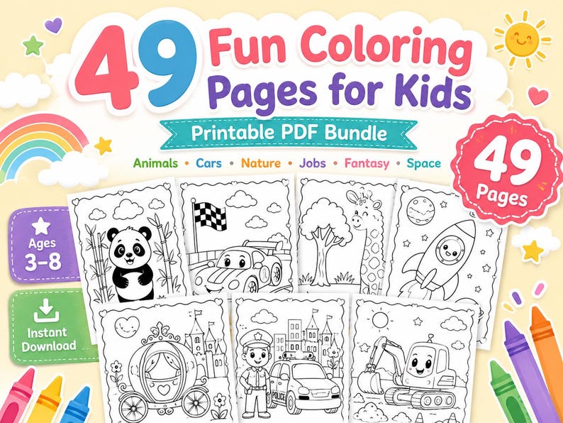 Lot de livres à colorier pour enfants, 49 pages, animaux, voitures ...