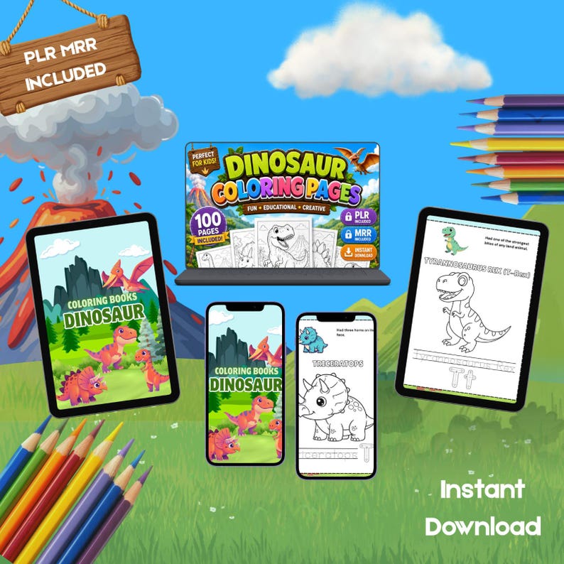 Dinosaur Coloring Pages for Kids | 30 Printable Sheets (instant ...