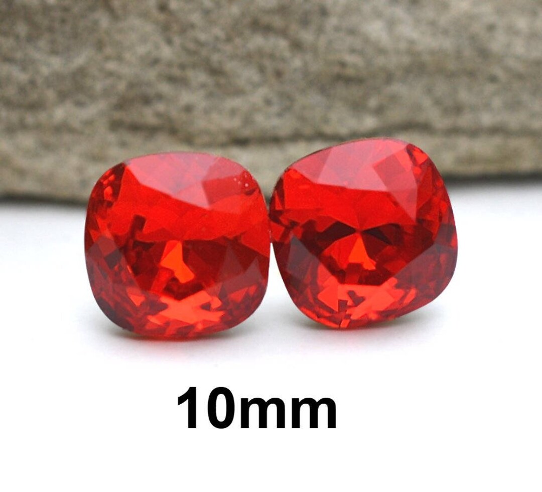 Bright Red Studs, Light Siam 10mm Cushion Cut Crystal Earrings, Red ...