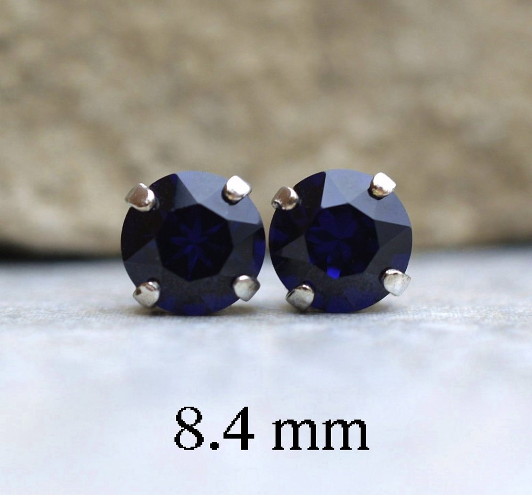 8.4mm Dark Indigo Studs , Crystal Earrings, Rhinestone Studs in ...