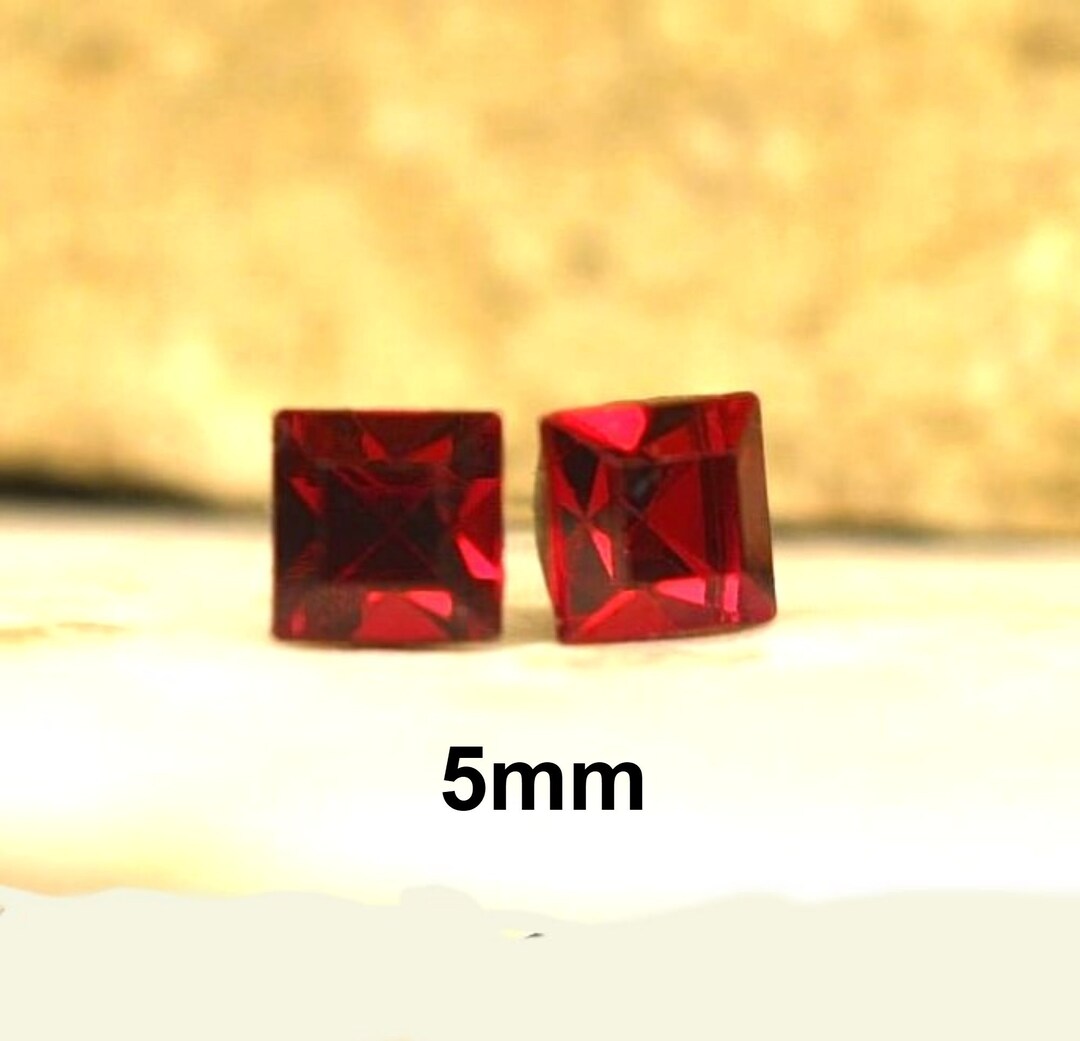 Small Ruby Earrings, 5mm Red Studs, Square Rhinestone Studs, 5mm Ruby ...