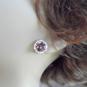 Purple Haze Silver Rhinestone Stud Earrings, 12mm Purple Haze Crystal ...