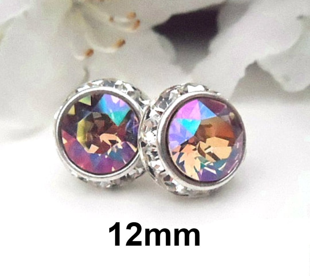 Purple Haze Silver Rhinestone Stud Earrings, 12mm Purple Haze Crystal ...