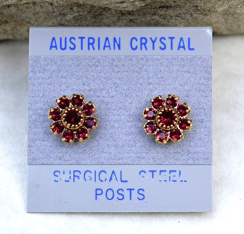 Ruby and Gold Rhinestone Cluster Stud Earrings 10mm Ruby Crystal ...