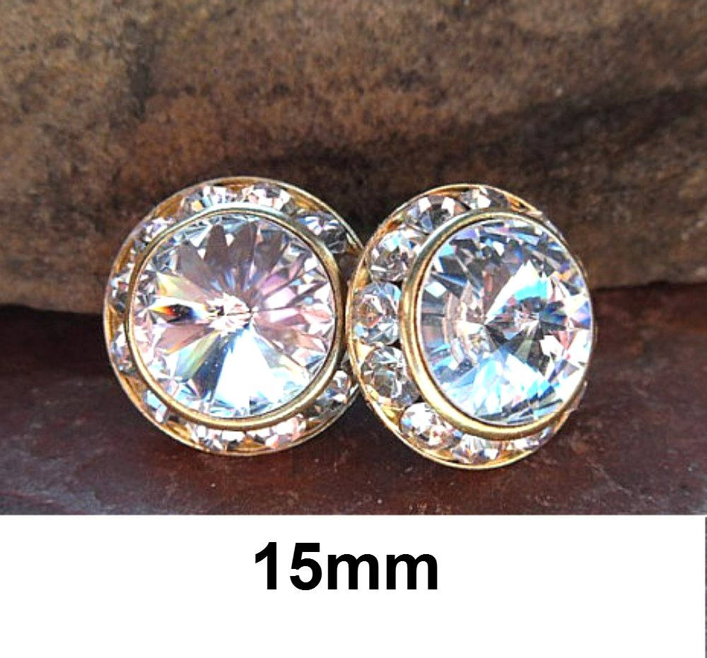 Large Crystal Studs Gold Surrounds Rhinestone Earrings | Etsy