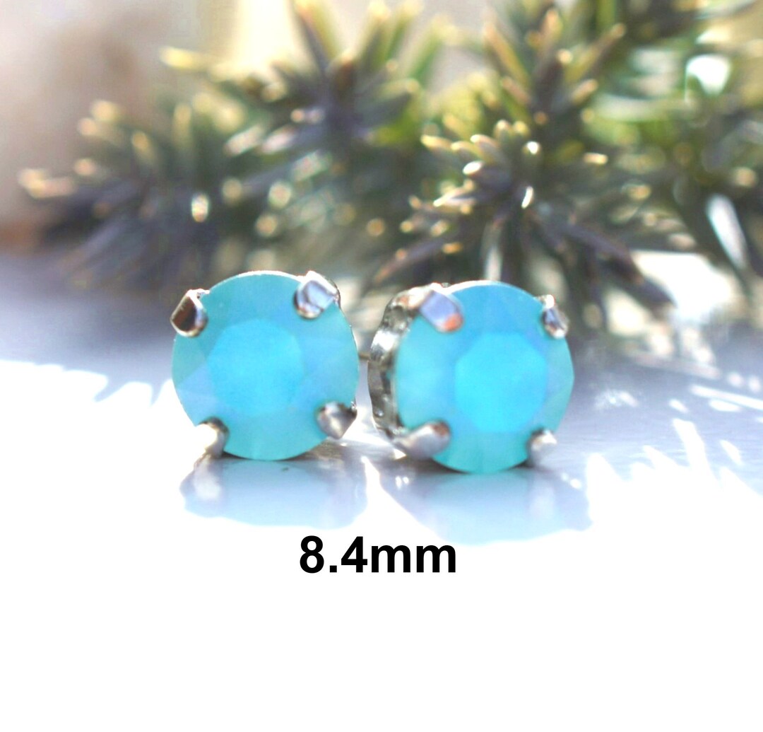 Light Turquoise Crystal Studs: 8.4mm Crystal Earrings in Settings - Etsy