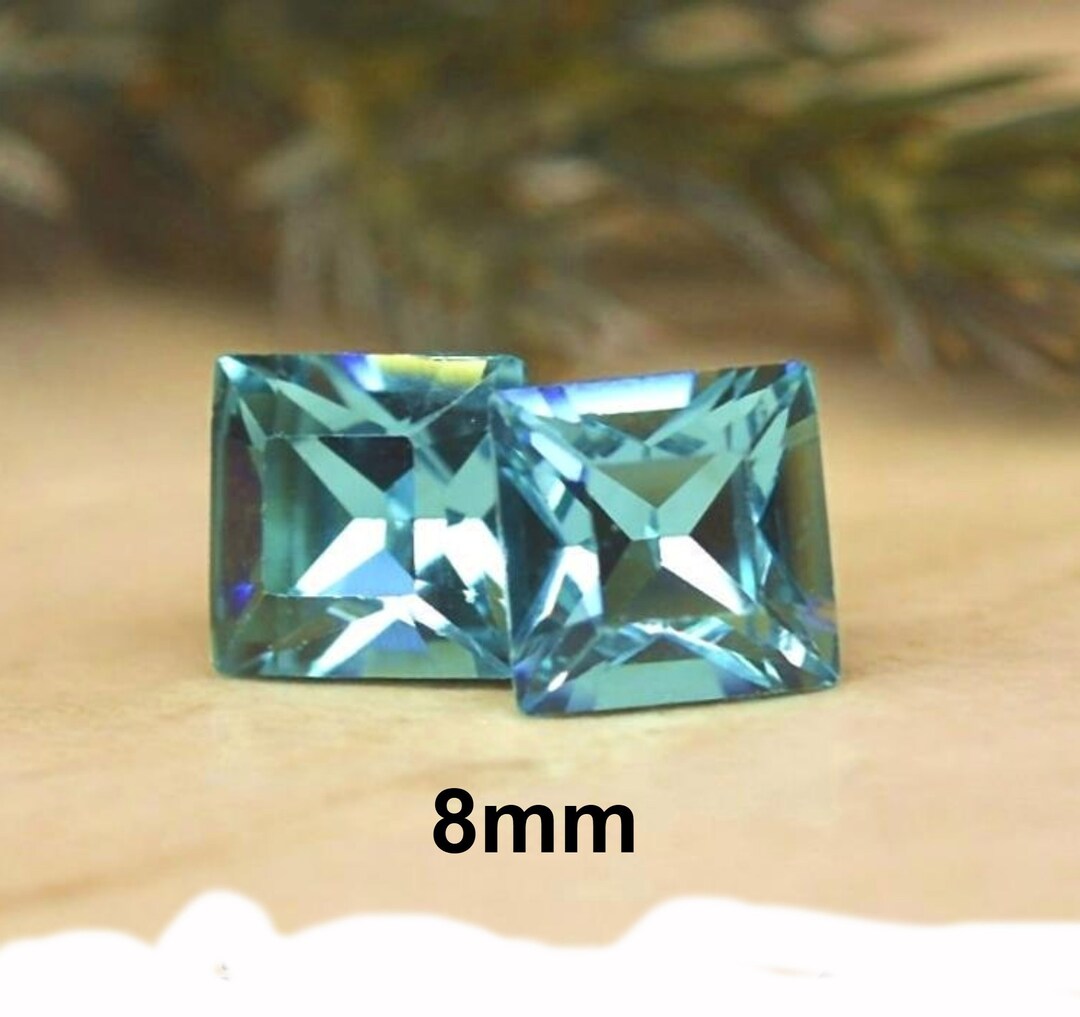 8mm Light Turquoise Square Rhinestone Studs, Vintage Crystal Studs - Etsy