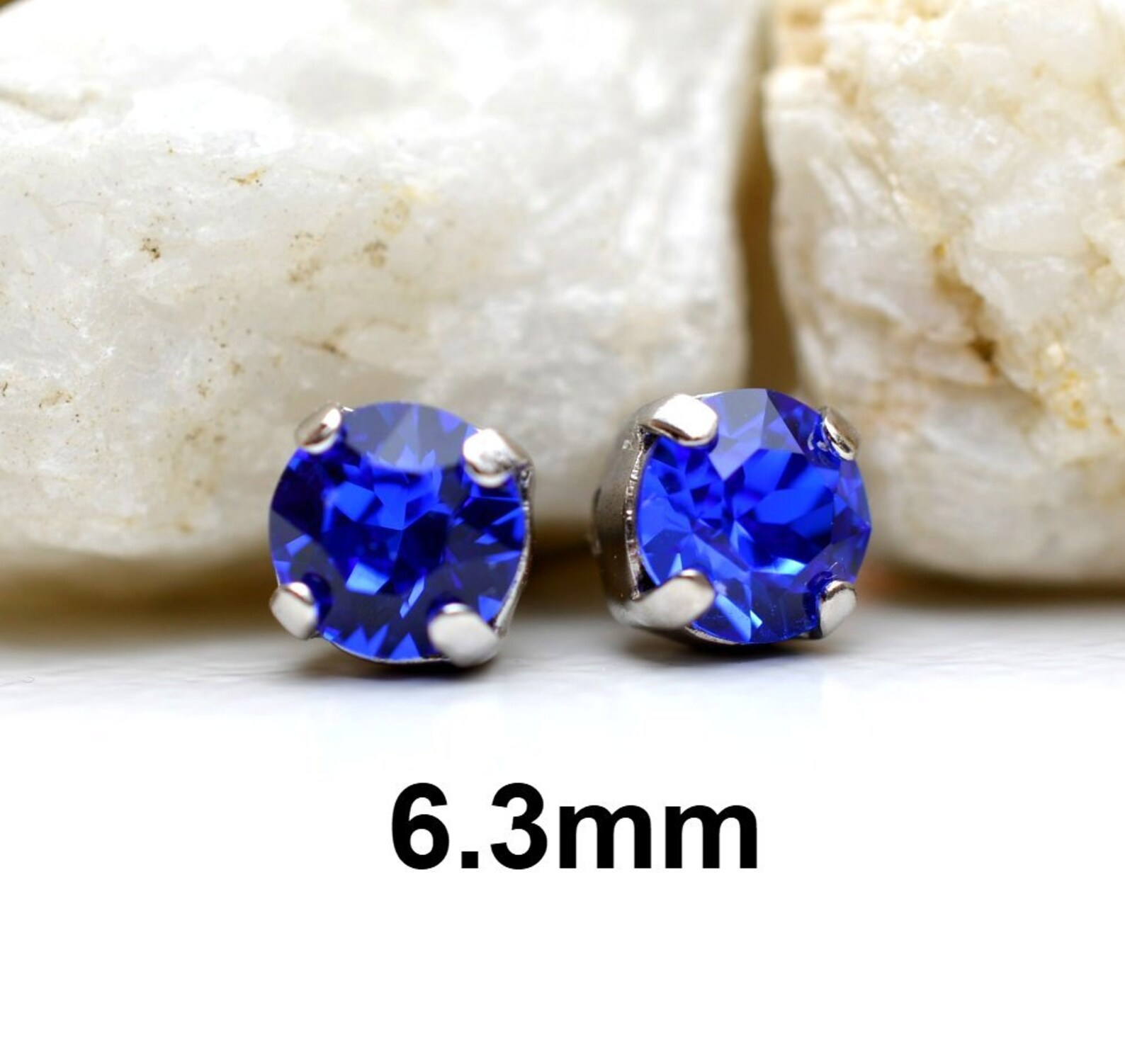 Majestic Blue Studs 6.3mm Earrings Studs in Settings Blue - Etsy
