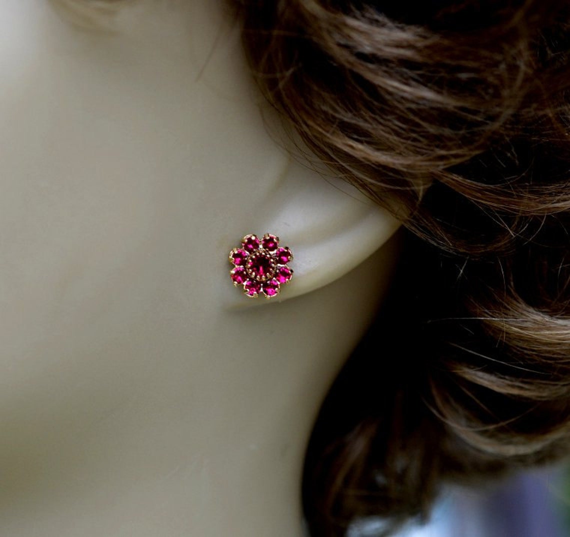 Ruby and Gold Rhinestone Cluster Stud Earrings 10mm Ruby Crystal ...