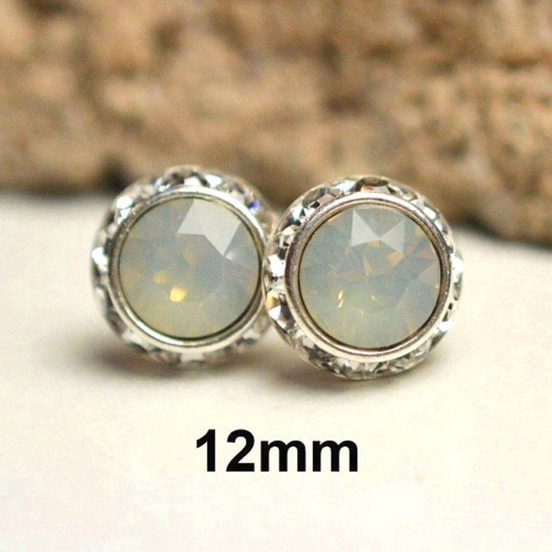 12mm Light Gray Opal Studs Gray Opal and Silver Halo Studs - Etsy