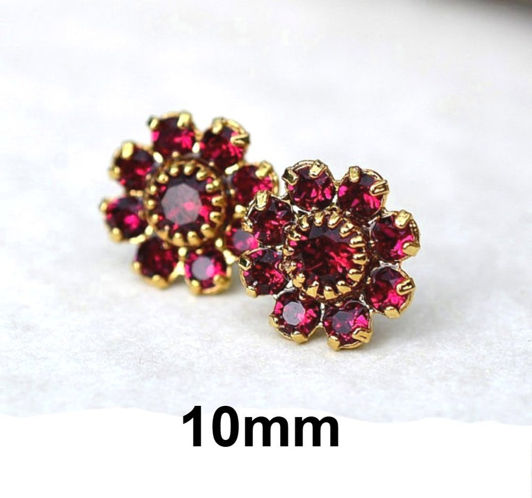 Ruby and Gold Rhinestone Cluster Stud Earrings 10mm Ruby Crystal ...