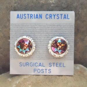 Purple Haze Silver Rhinestone Stud Earrings, 12mm Purple Haze Crystal ...