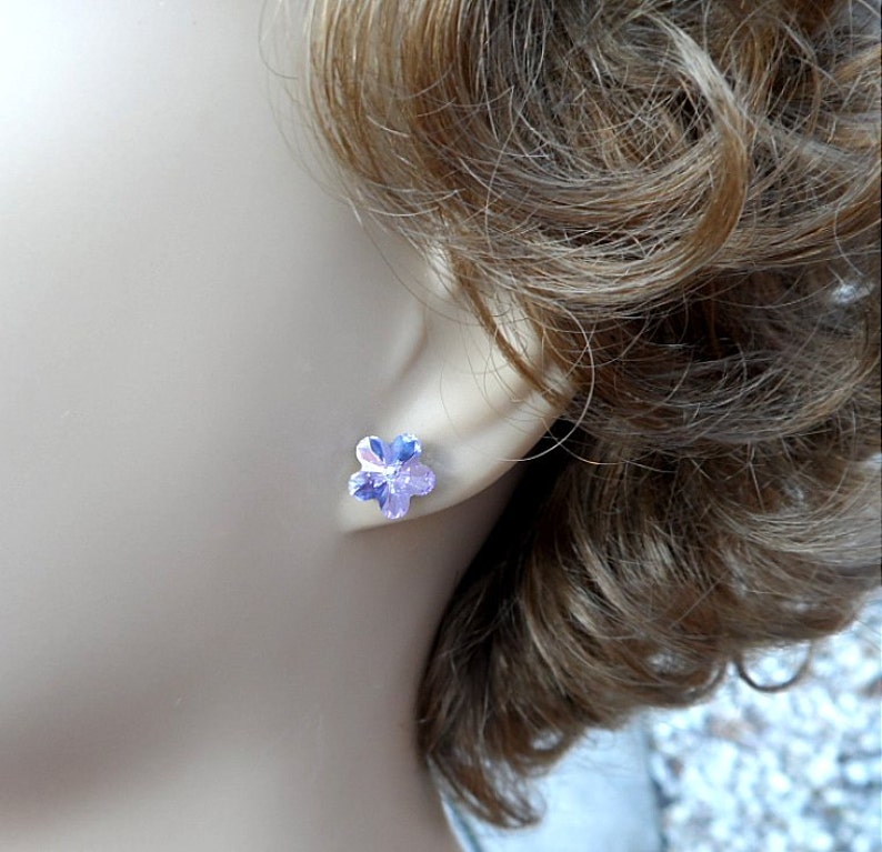 Violet Flower Stud Earrings 10mm Purple Studs Crystal Studs - Etsy