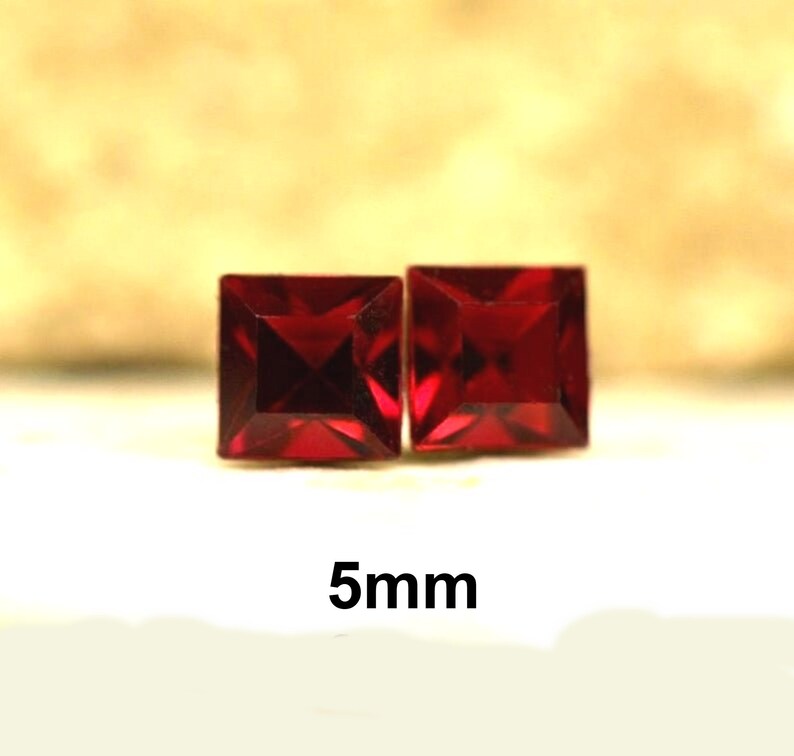 Small Ruby Earrings, 5mm Red Studs, Square Rhinestone Studs, 5mm Ruby ...