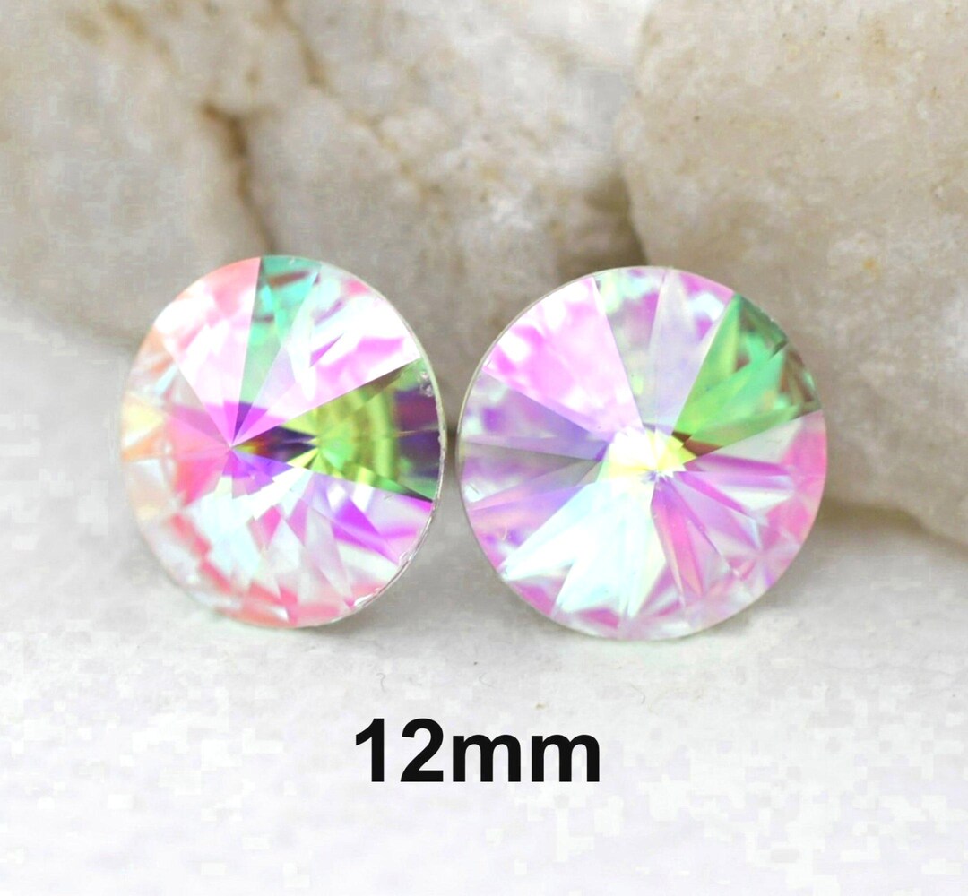Large Rainbow Crystal Studs, 12mm Transmission Rivoli Crystal Studs ...