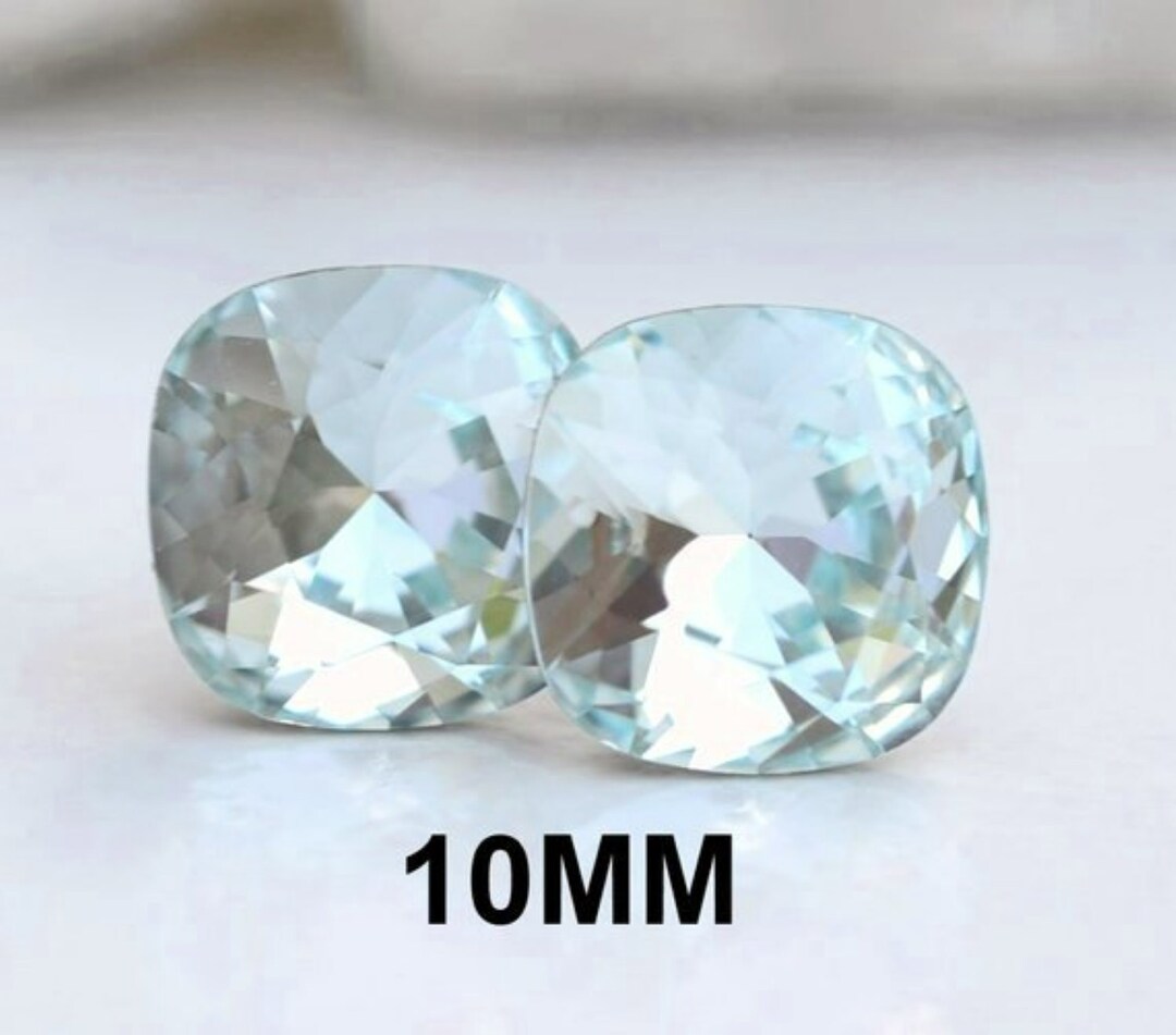 Light Azore 10mm Crystal Studs, Very Pale Blue Cushion Cut Rhinestone ...