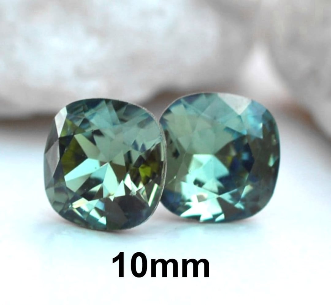 10mm Erinite Cushion Cut Square Rhinestone Stud Earrings, Erinite ...