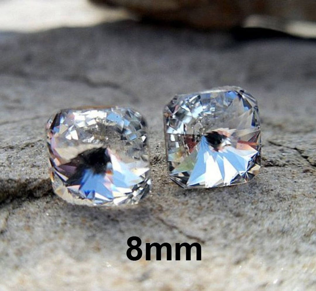 Crystal Color Studs, 8mm Square Rivoli Earrings, Wedding Studs ...