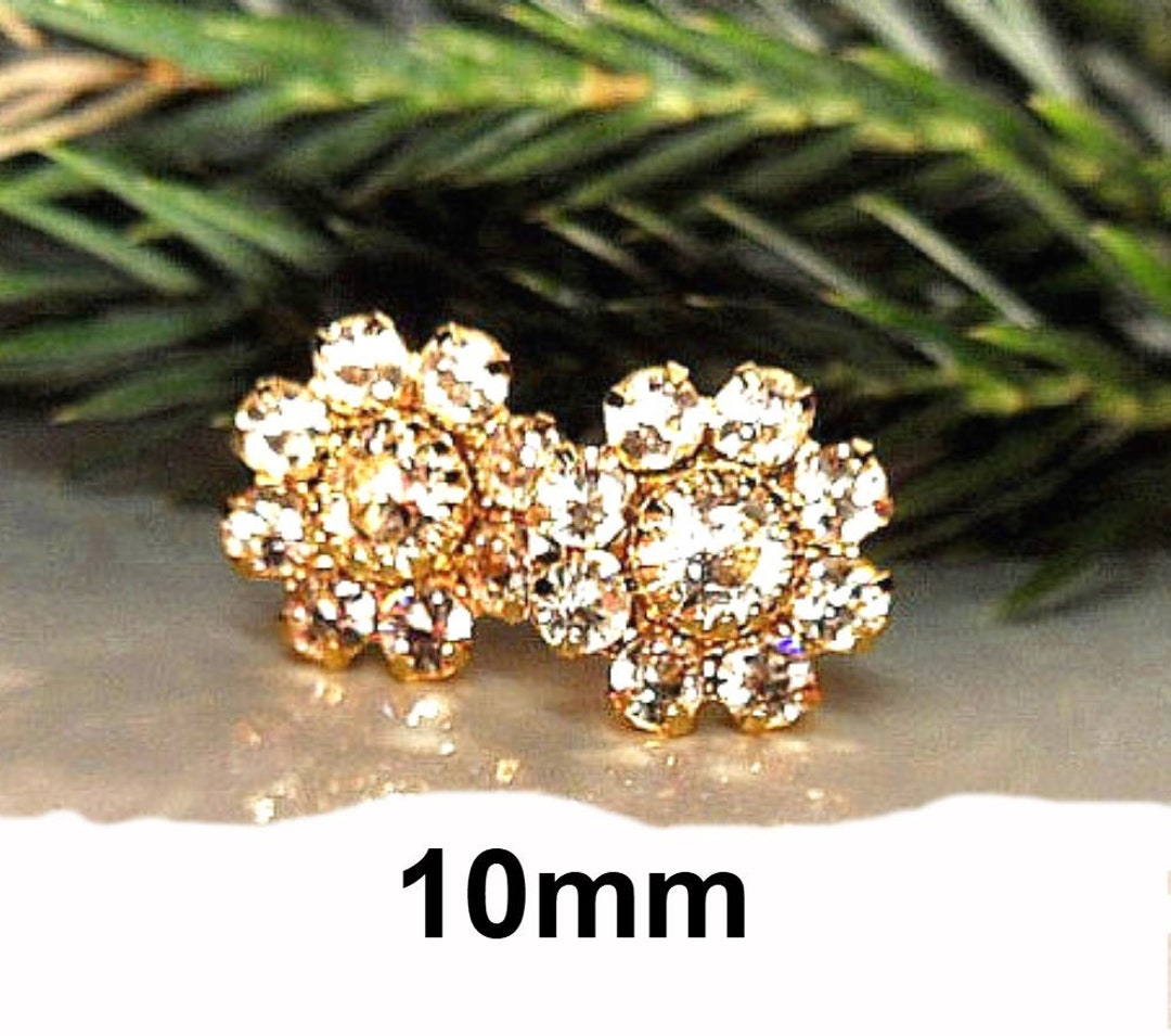 10mm Crystal and Gold Studs, Rhinestone Cluster Earrings, Crystal ...