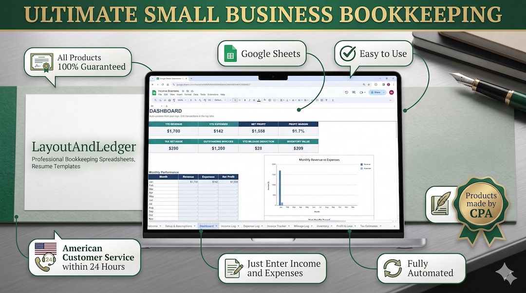 Small Business Bookkeeping Spreadsheet | Accounting Software | Profit ...