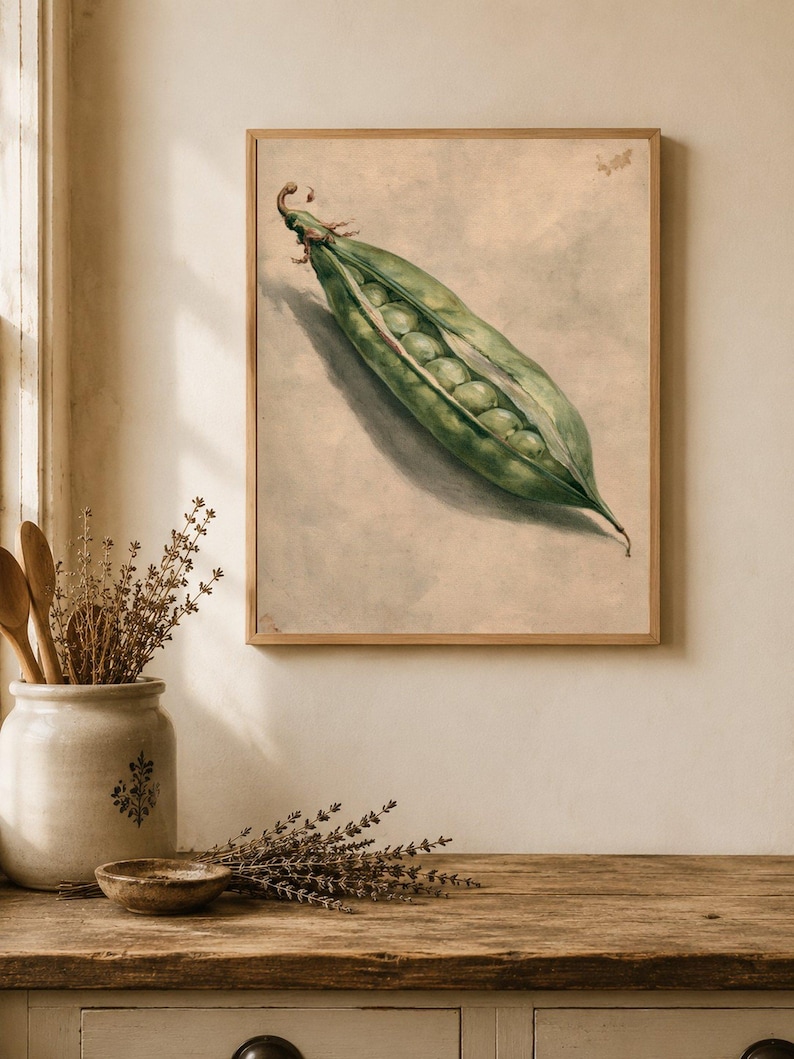 Vintage Green Pod Art | Antique Kitchen Garden Vegetable Specimen Wall ...