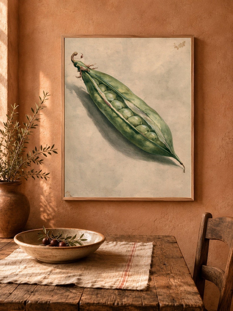 Vintage Green Pod Art | Antique Kitchen Garden Vegetable Specimen Wall ...