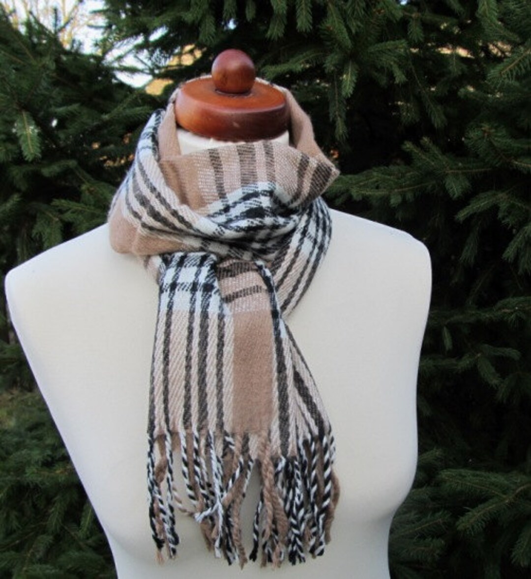 Beige Soft Scarf, Beige Long Scarf, Wool Touch and Acrylic, Gift for ...