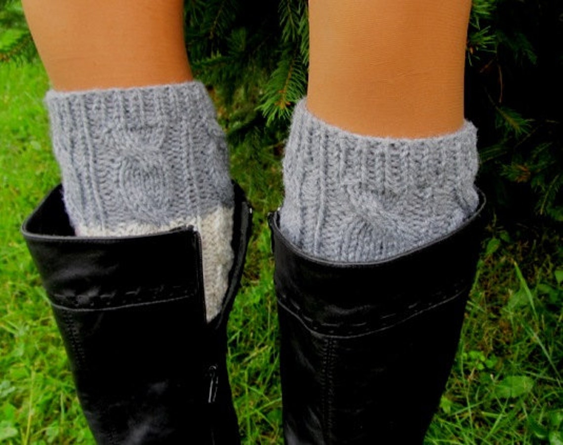 Knit Boot Cuff, Leg Warmers 2in1 Grey and Oatmeal Color, Wellies Boot ...