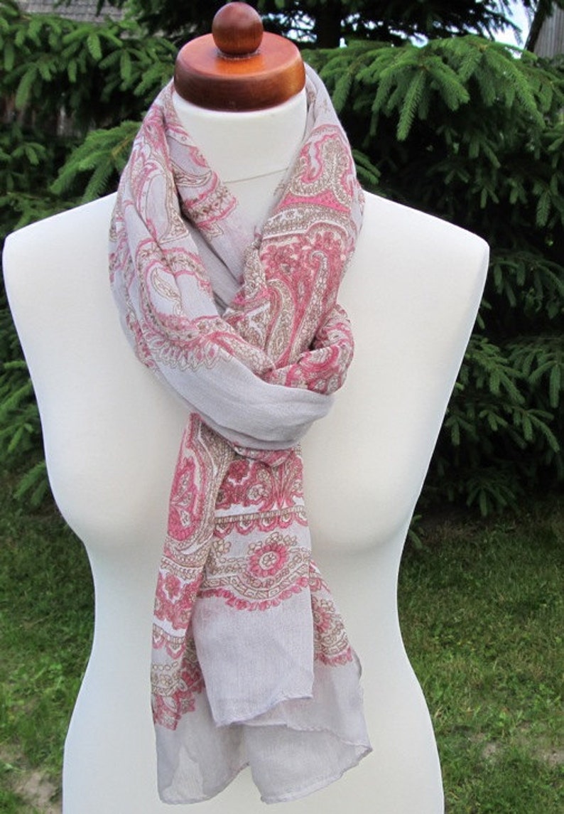 Beige Scarf Beige Scarf in Darker Mosaic Print long Summer - Etsy