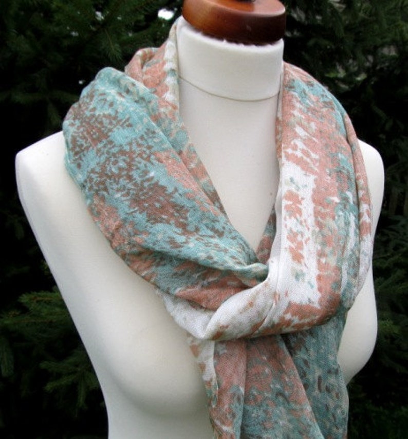 Spring Scarf, Scarf in Green/grey/brown Mosaic ,long Summer Scarf,women ...