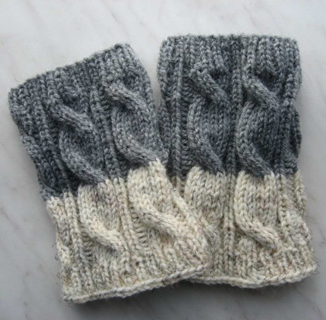 Knit Boot Cuff, Leg Warmers 2in1 Grey and Oatmeal Color, Wellies Boot ...