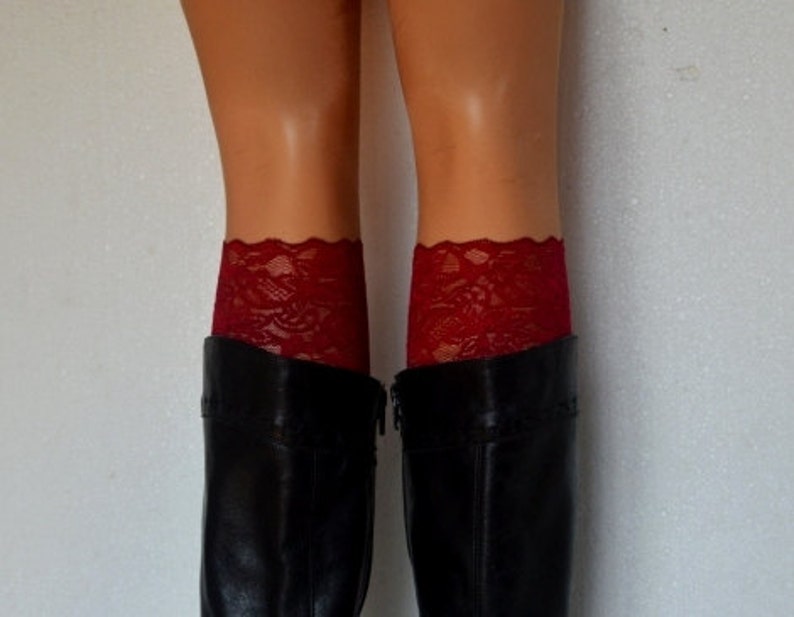 Maroon Lace Boot Cuff, Spring Stretch Lace Maroon Boot Cuff, Maroon ...