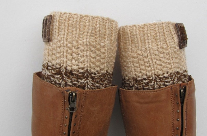 Knit Boot Cuff, 2 in 1 Knit Boot Cuff, Beige / Beige and Brown Color ...