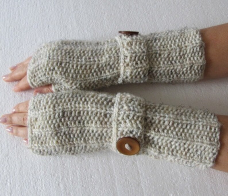 Long Fingerless Gloves,wool, Fingerless Gloves Knitted ,oatmeal and ...