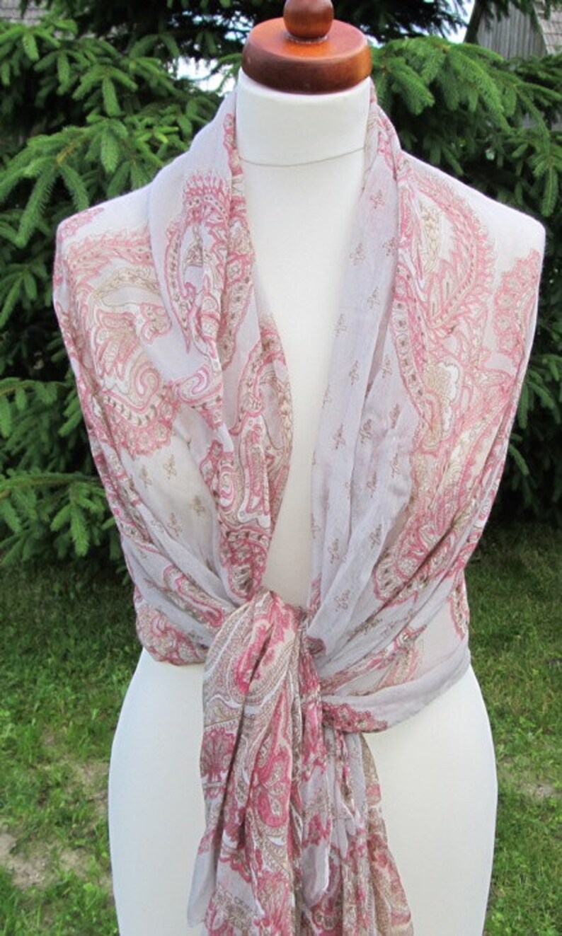 Beige Scarf Beige Scarf in Darker Mosaic Print long Summer - Etsy