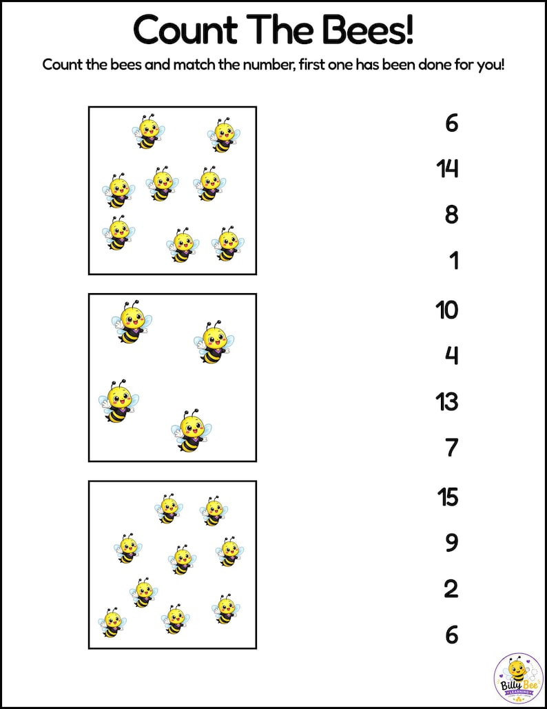6 Counting Worksheets for Preschool | Count the Bees Activity Printable ...